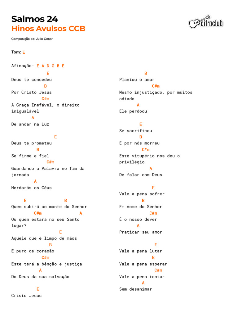 01 - Salmos 24 - Cifra Club - Hinos Avulsos CCB | PDF