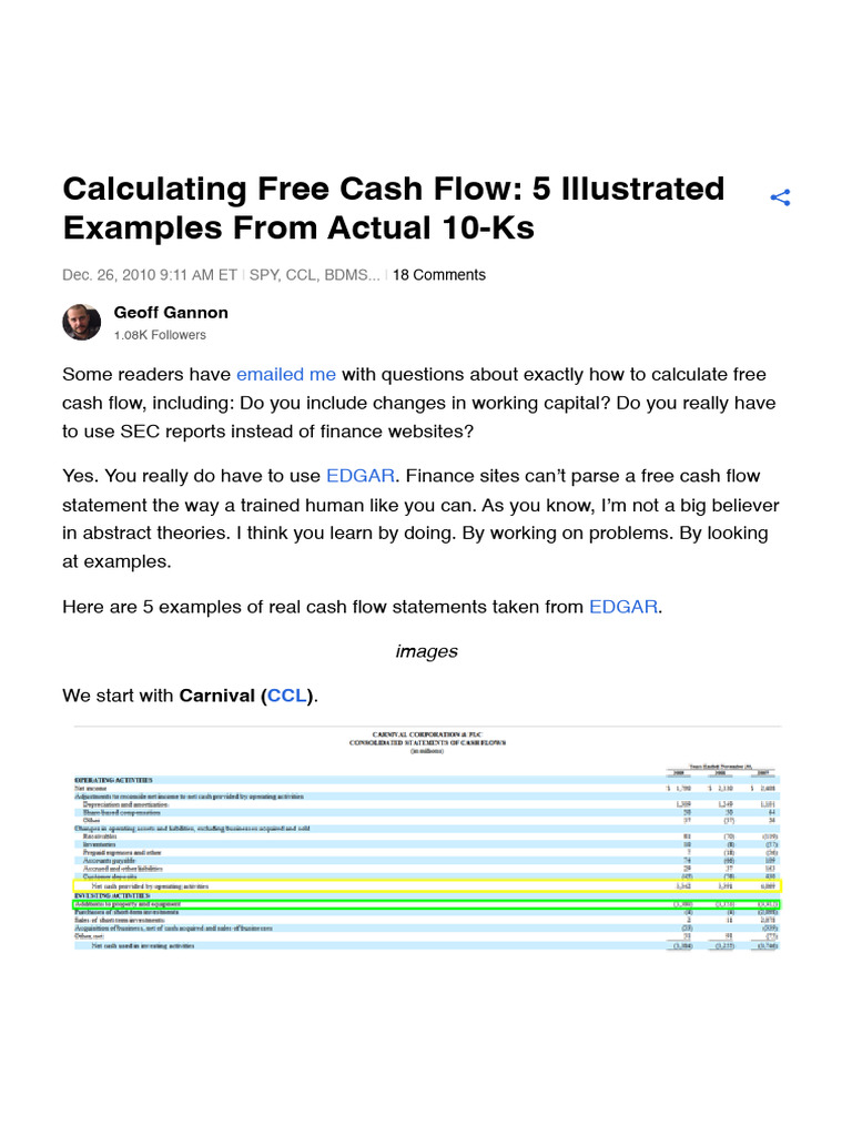Calculating Free Cash Flow - 5 Illustrated Examples From Actual 10-Ks ...