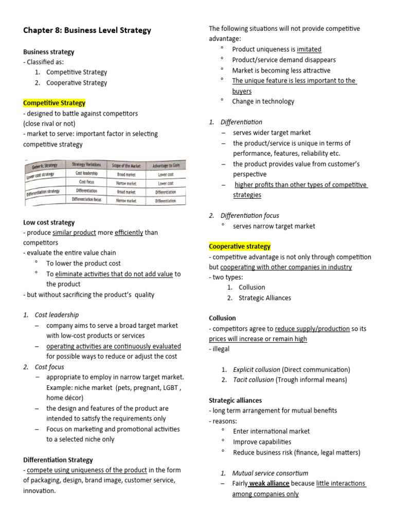 SBA Notes Chapter 8 | PDF | Strategic Management | Competitive Advantage