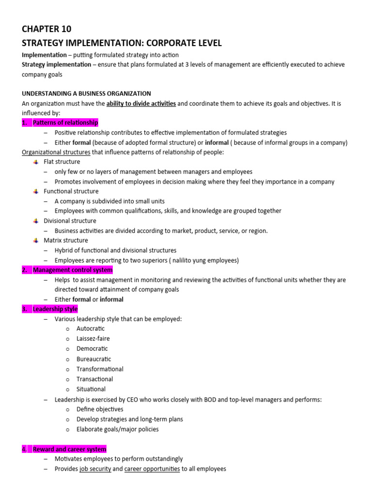 SBA Notes Chapter 10 | PDF | Leadership | Organizational Structure