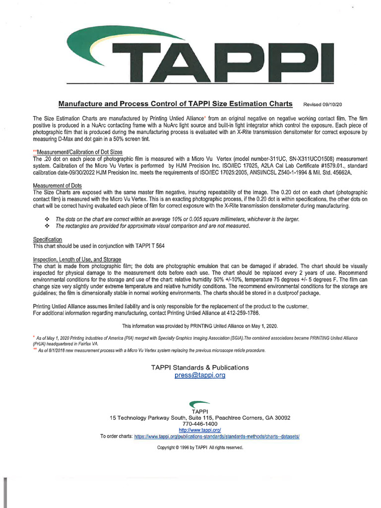 TAPPI - Manufacture and Process Control of TAPPI Size Estimation Charts ...