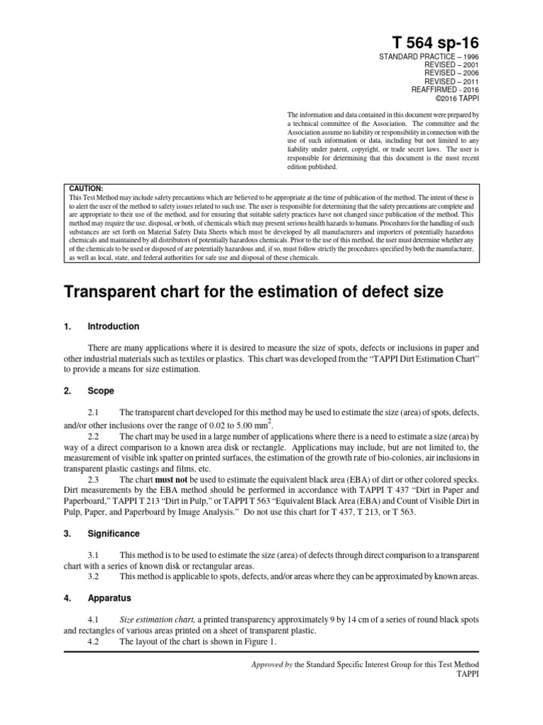 TAPPI T 564 - Transparent Chart For The Estimation of Defect Size | PDF ...
