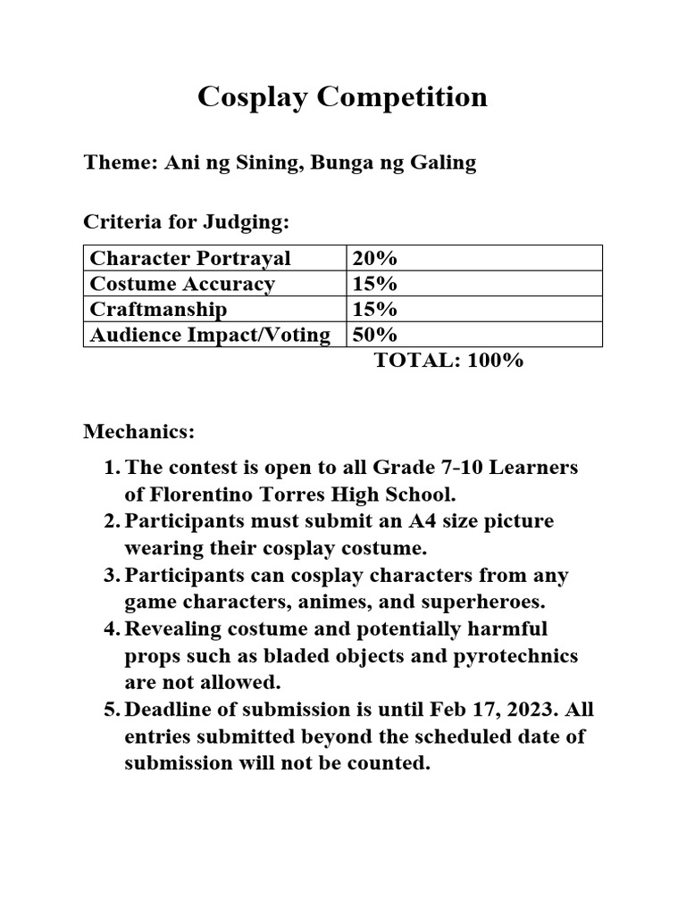 Cosplay Contest Judging Criteria | PDF