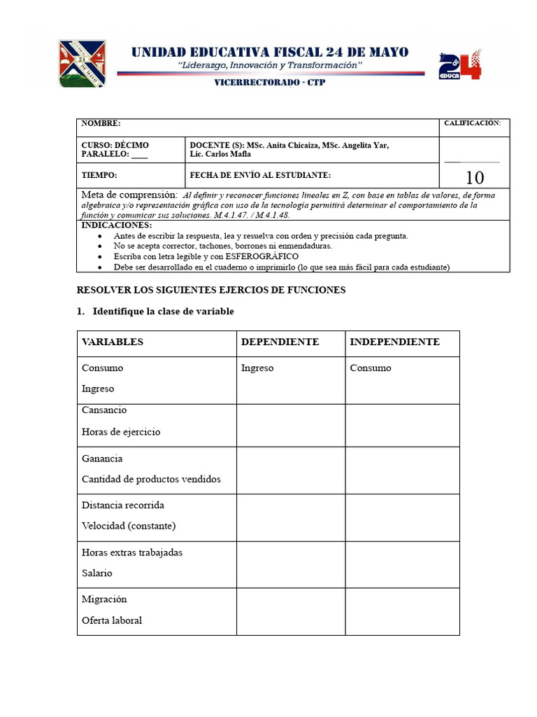 Taller Semana1 - Proyecto Interdisciplinar - Funciones | PDF