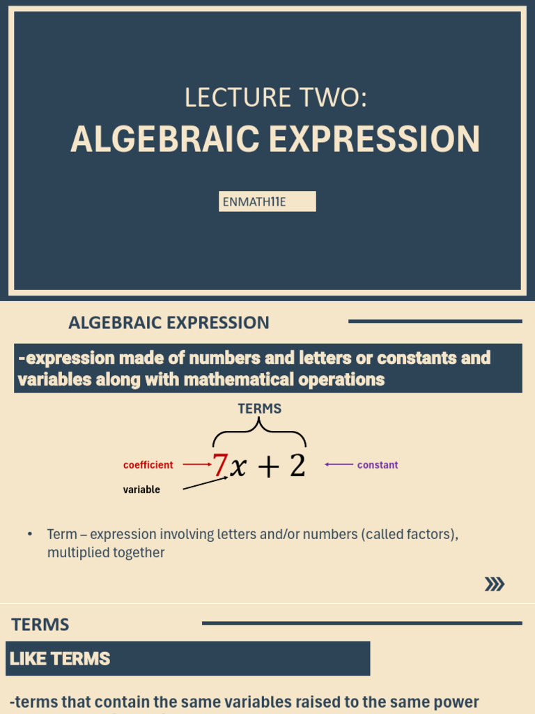 Enmath11e - Lecture 2 - Algebraic-Expression | PDF | Teaching Methods ...