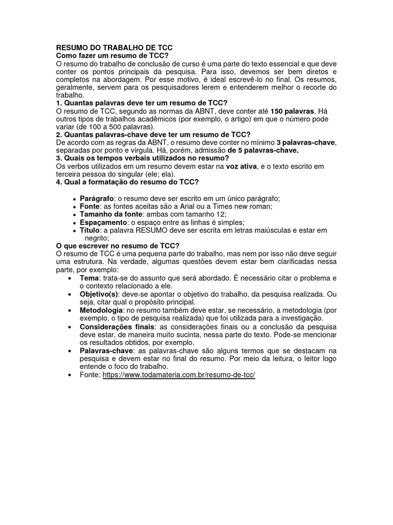 COMO FAZER O RESUMO DO TRABALHO DE TCC | PDF