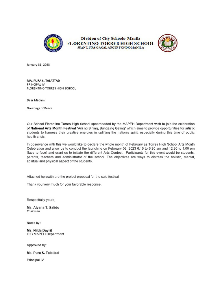 Mapeh Month Letter | PDF