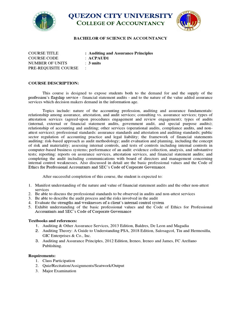 Syllabus Auditing and Assurance Principles | PDF | Audit | Auditor's Report