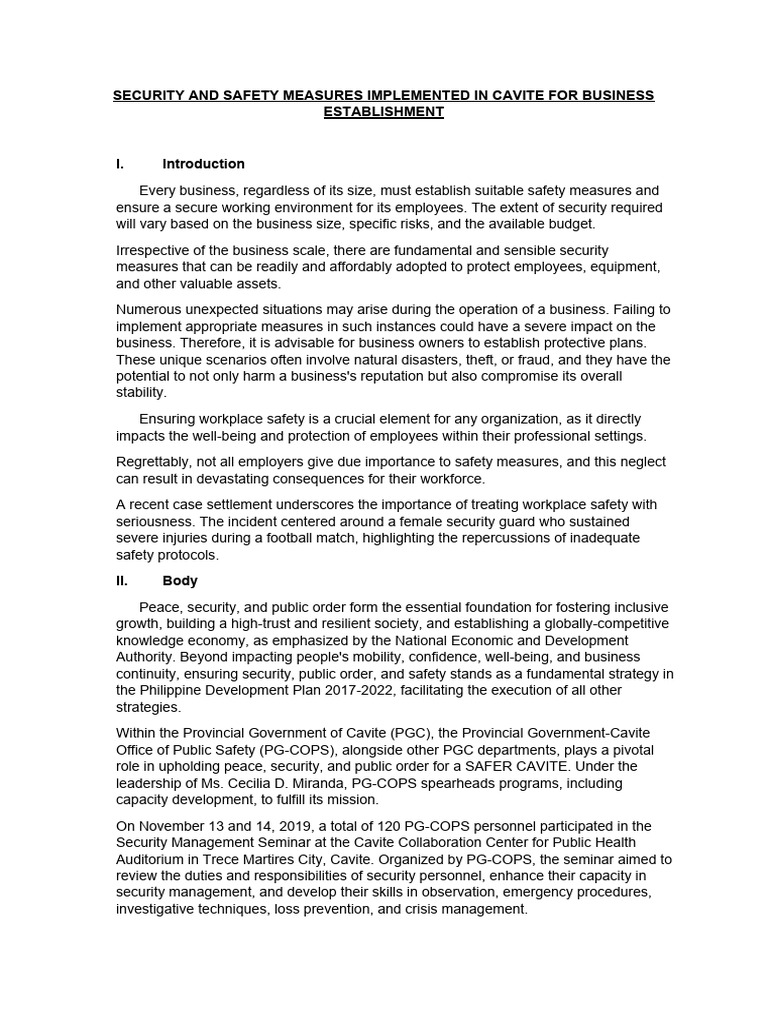 Security and Safety Measures Implemented in Cavite For Business ...