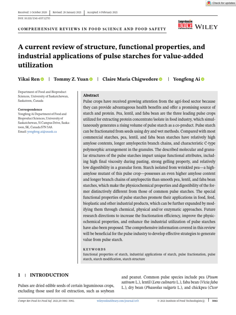 Pulse Starch: Structure, Function, Applications | PDF | Starch ...