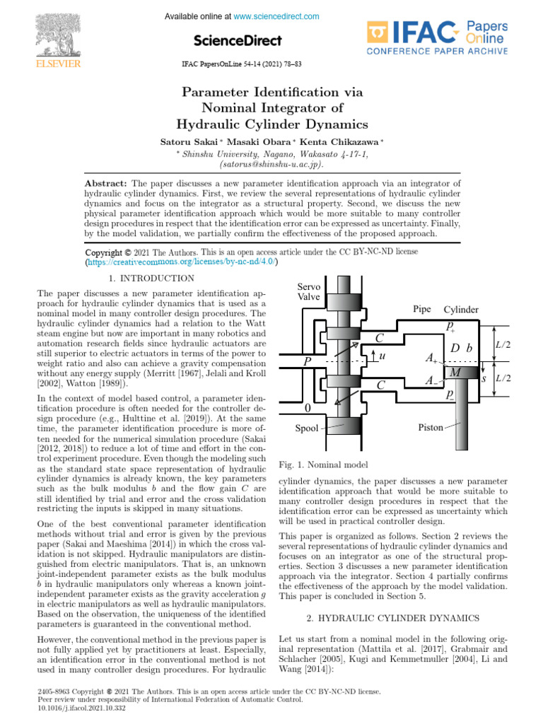 Parameter Identification Via Nomial Integrator of Hydraulic Cylinder ...