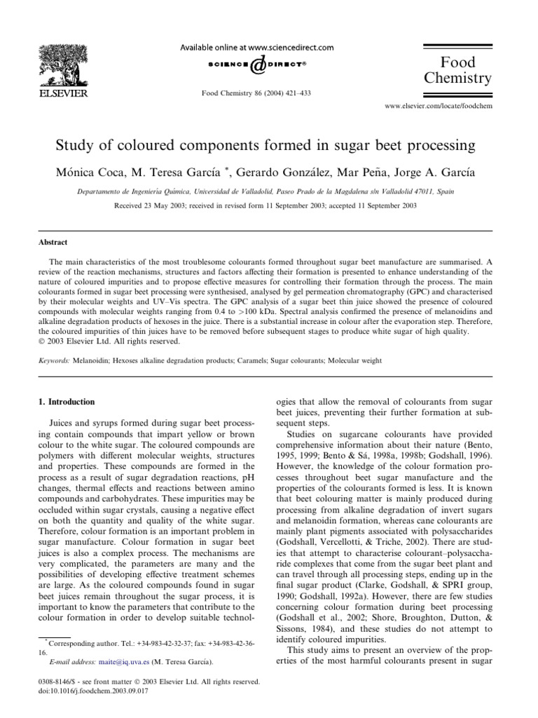 Study of Coloured Components Formed in Sugar Beet Processing | PDF ...