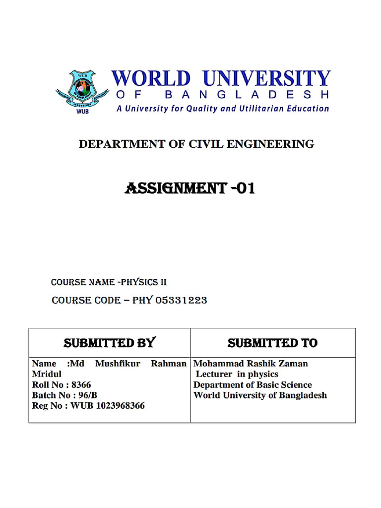 Physics II Assignment -1 | PDF