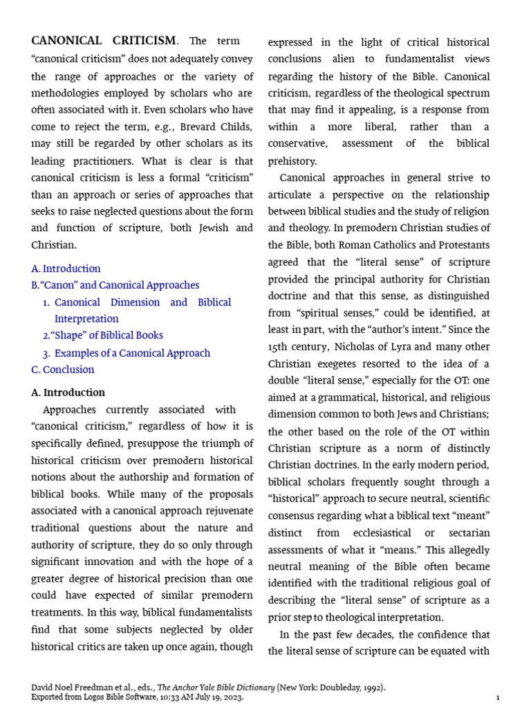 The Anchor Yale Bible Dictionary Canon e Interpretación Canonica | PDF ...