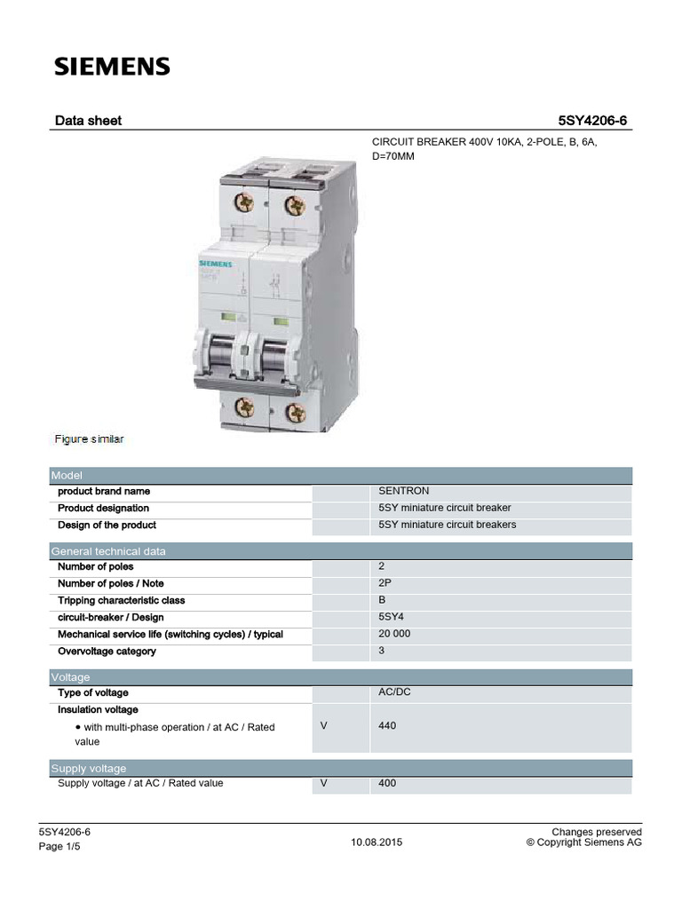 5SY Siemens Miniature Circuit | PDF | Alternating Current | Quantity