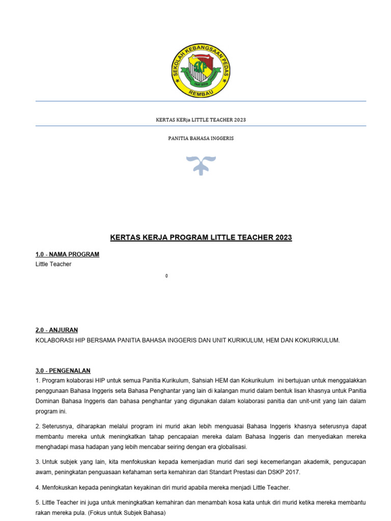 Kertas Kerja Little Teacher 2023 Word | PDF