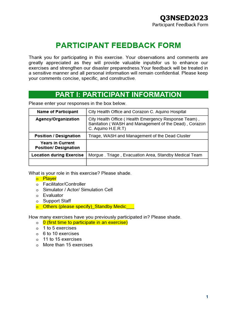 Participant Feedback | PDF | Emergency Management | Incident Command System
