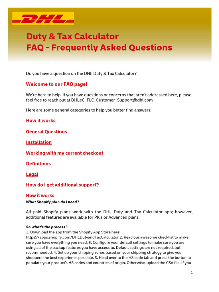 glo-core-duty-tax-calculator-faq | PDF | Taxes | Customs