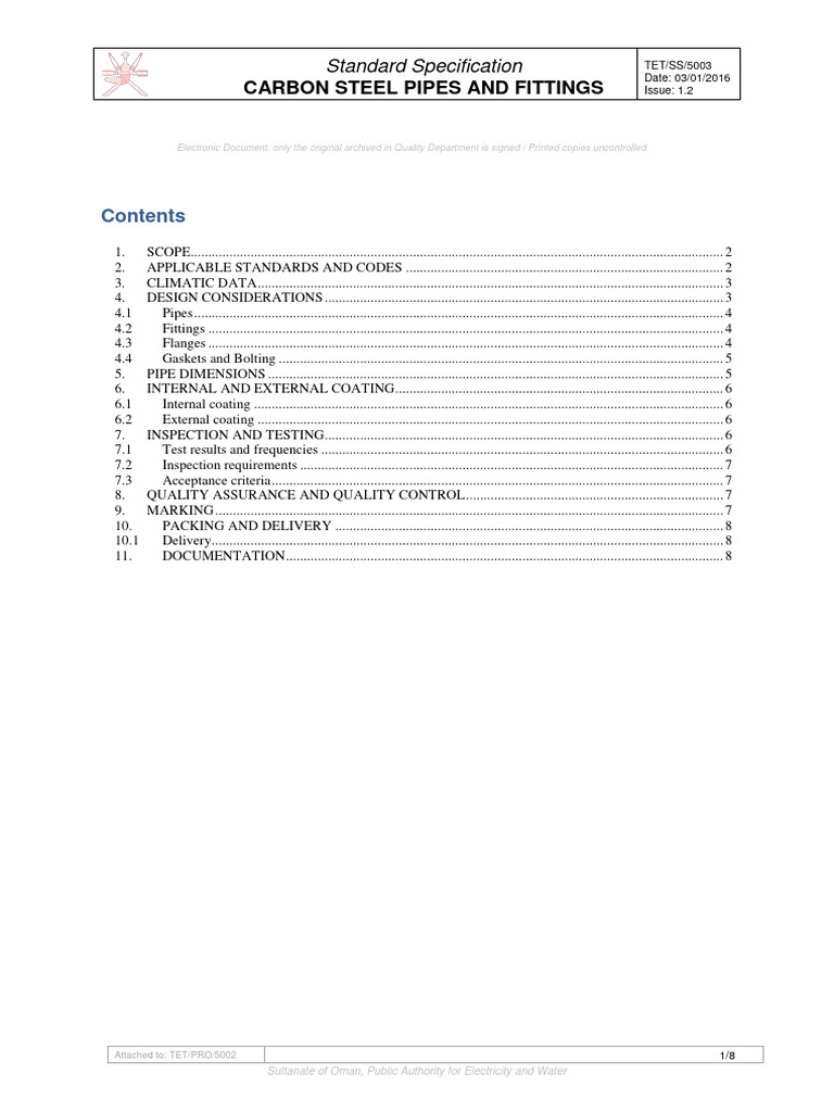TET-SS-5003 Carbon Steel Pipes and Fittings v1 2 PDF | PDF | Pipe (Fluid Conveyance) | Screw