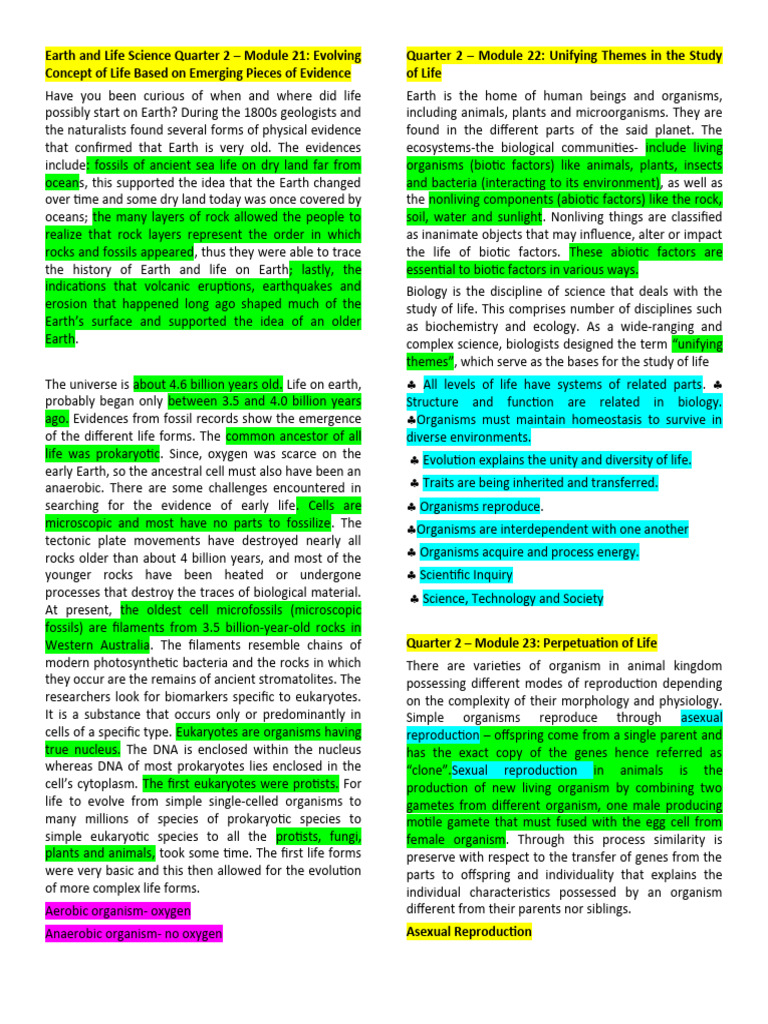 Earth and Life Science Quarter 2 | PDF | Organisms | Life