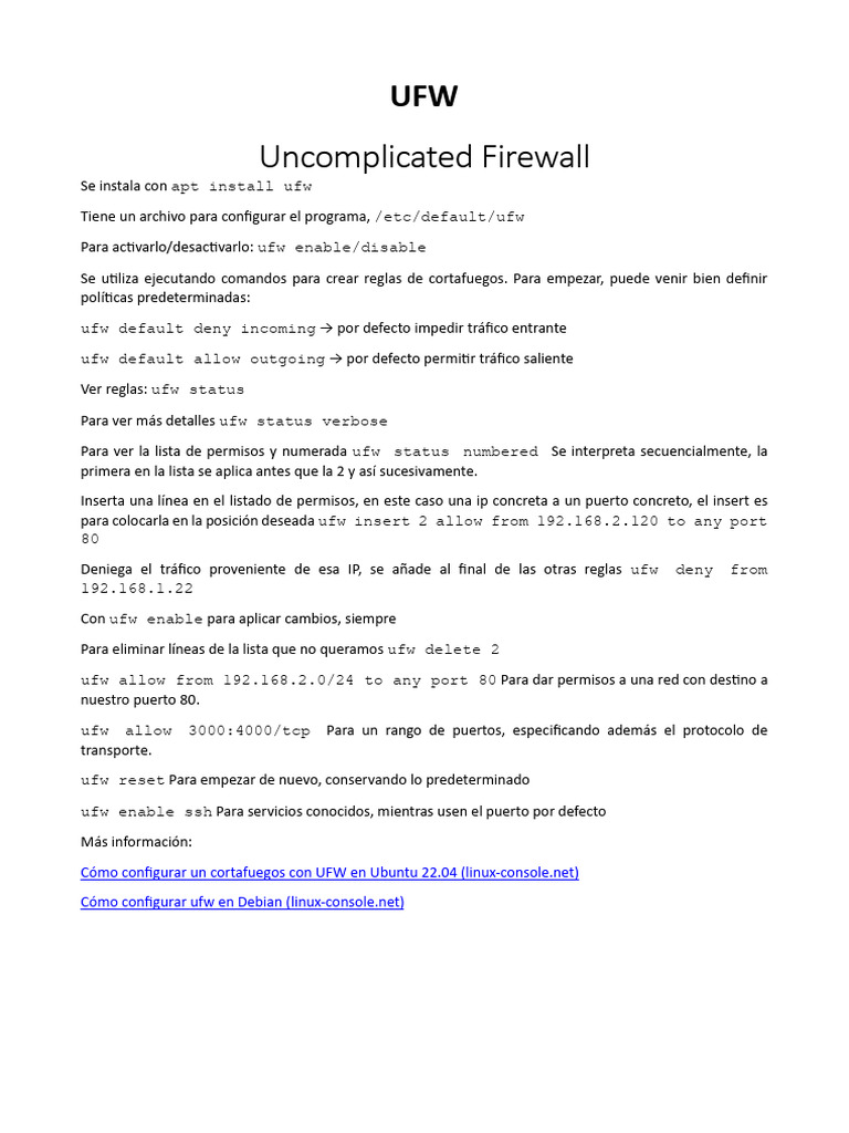 Guía de configuración de UFW en Linux | PDF