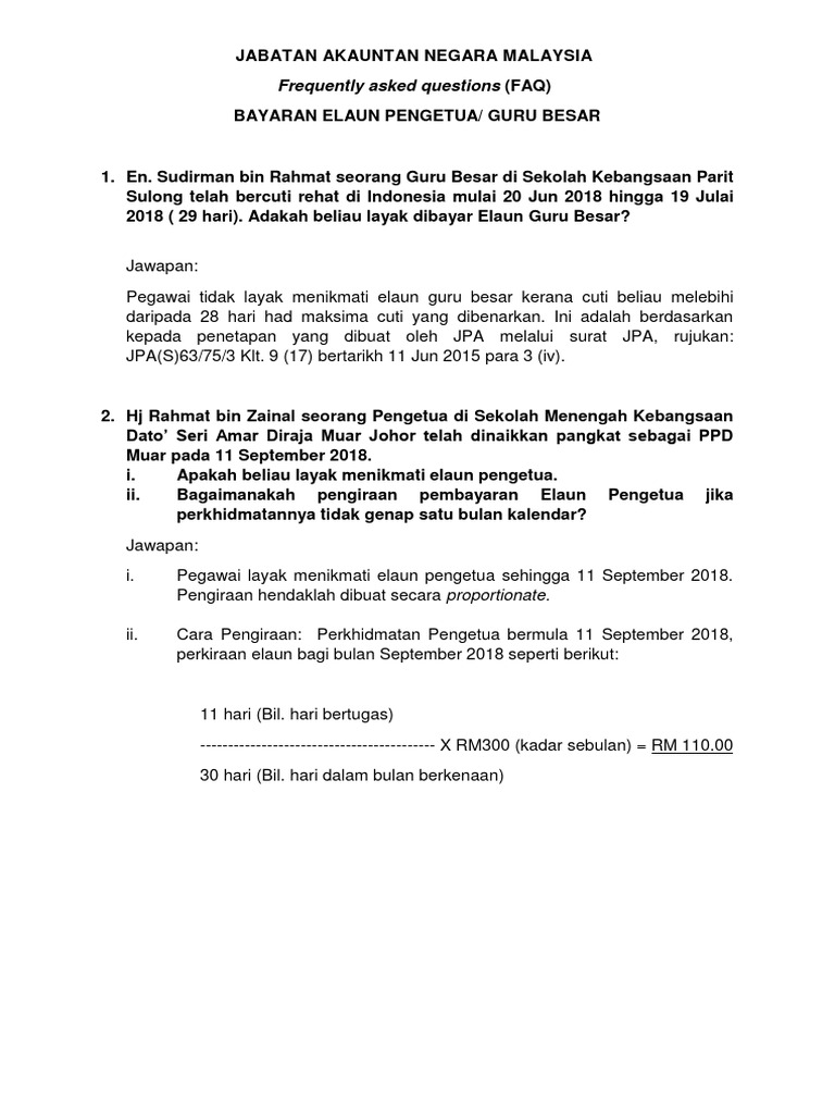 Faq - Elaun Pengetua Dan Guru Besar | PDF