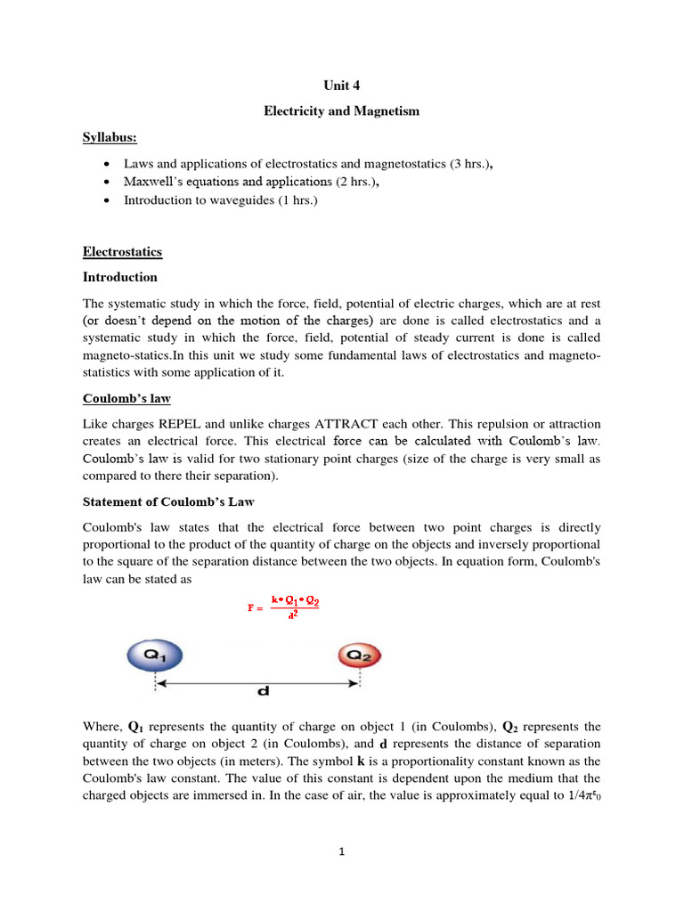 Unit 4 Electricity & Magnetism BTech MBATech SEM I 2021 2022 | PDF