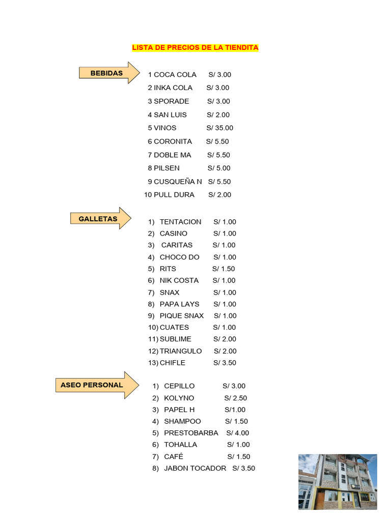 Lista de Precios de La Tiendita | PDF