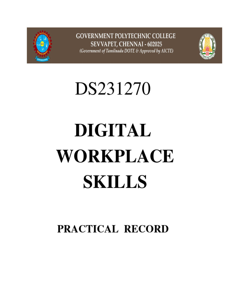 Digital Workplace Skills Practical Record | PDF | Microsoft Excel ...