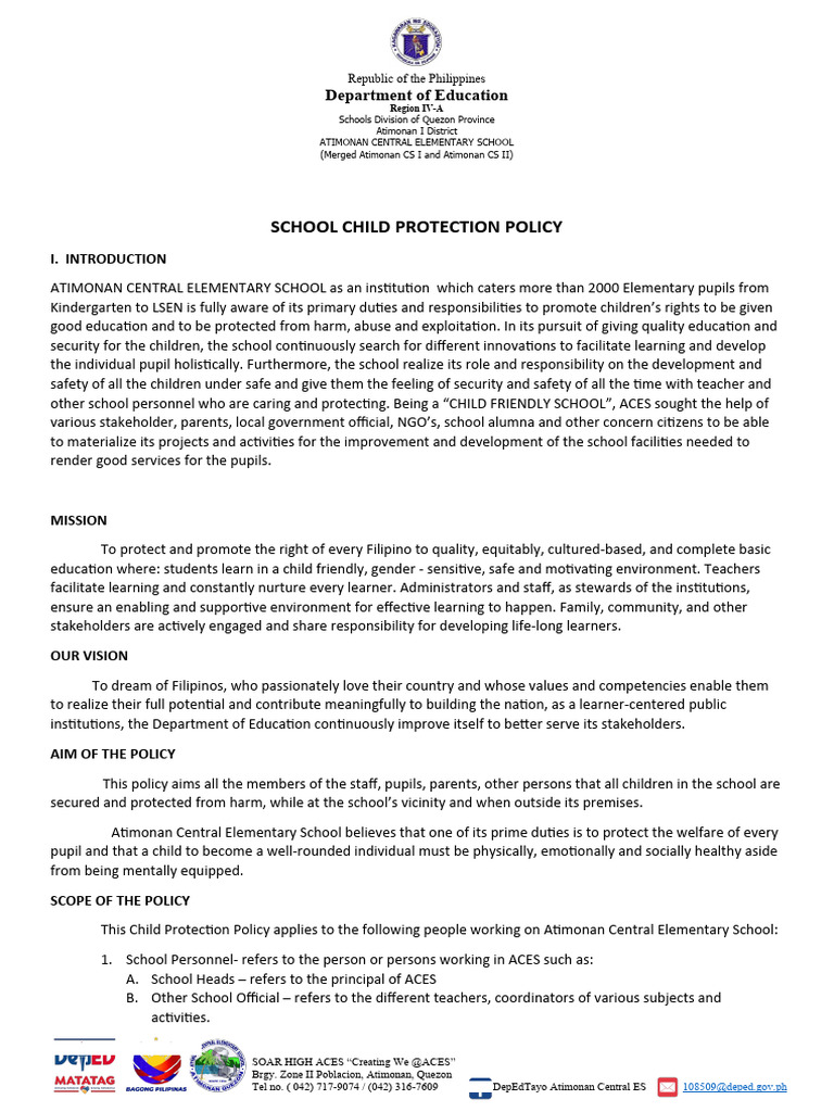 Atimonan Central School Child Protection Policy | PDF | Bullying ...
