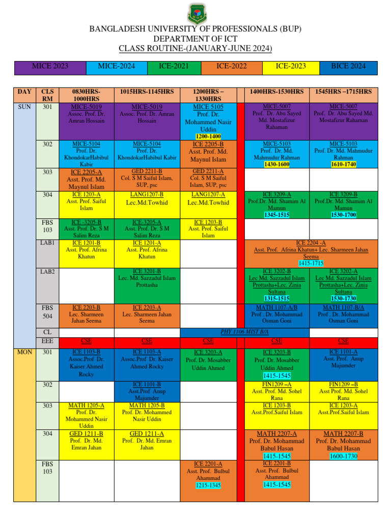 ICT Class Routine Jan-June 2024 (16.01.24) | Download Free PDF ...