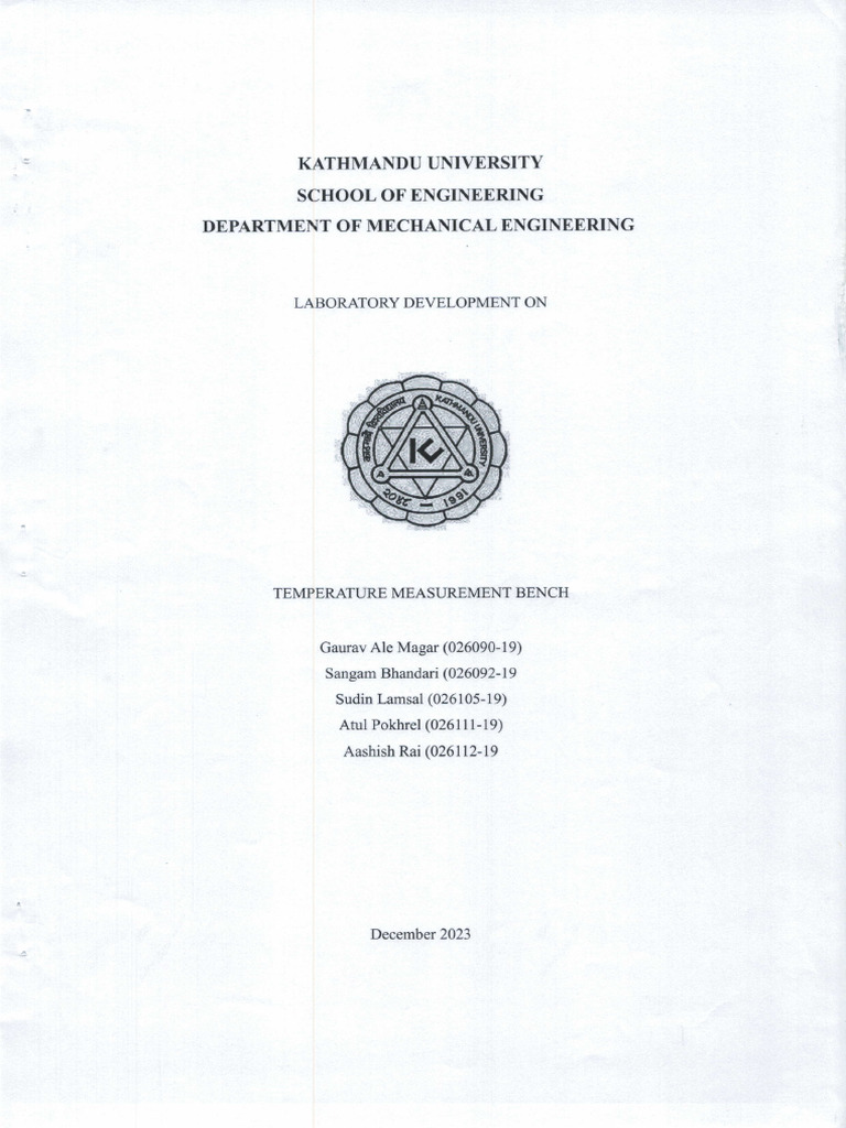 Temperature Measurement Bench Final | PDF