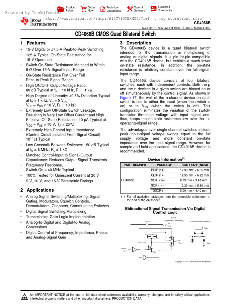 4066_datasheet | PDF | Electronic Engineering | Electricity