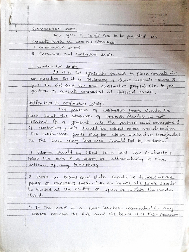 Construction Joints Handwritten Notes Pdf