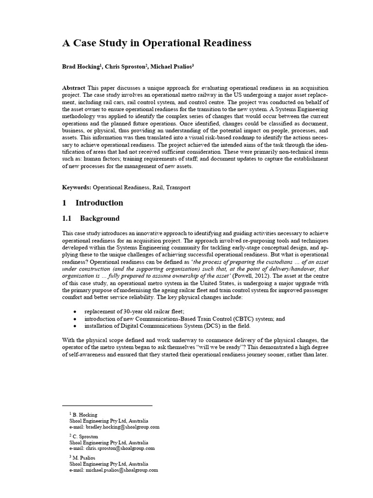 Hocking Sproston and Psalios A Case Study in Operational Readiness ... Hocking Sproston and Psalios A Case Study in Operational Readiness ...