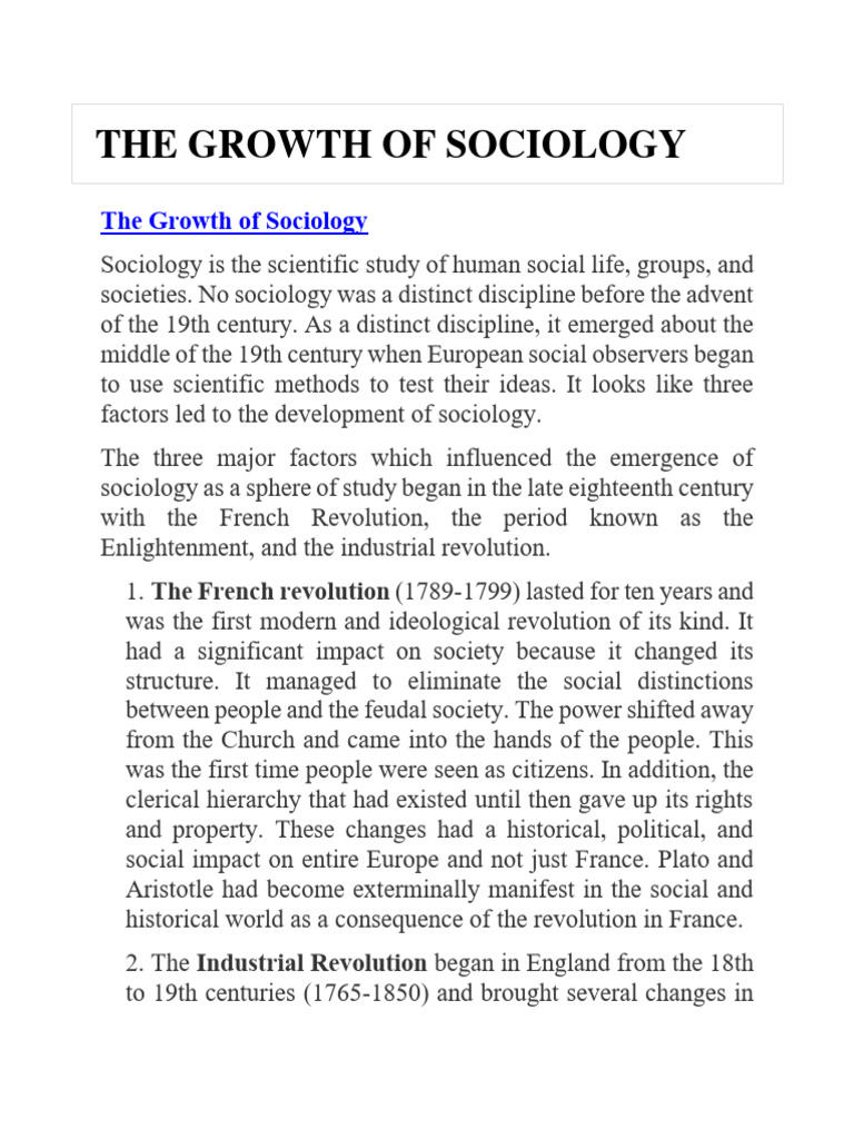 Emergence and Growth of Sociology | PDF | Anthropology | Age Of ...