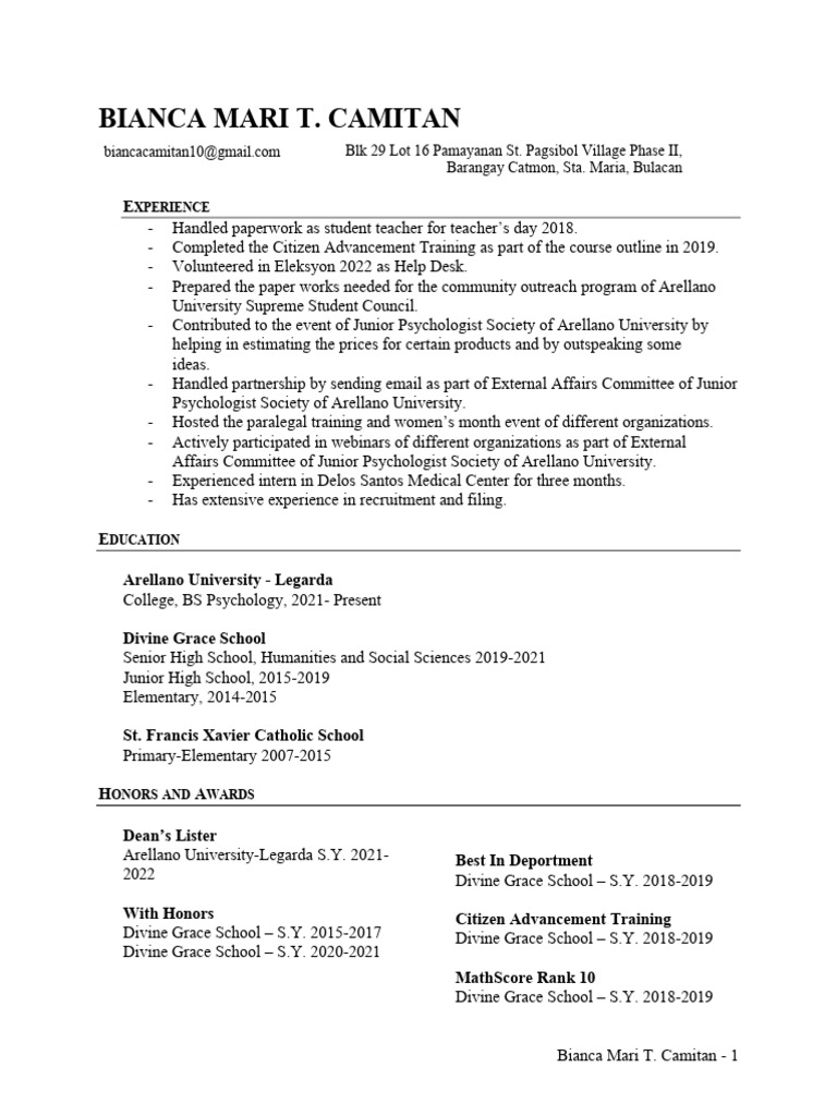 RESUME TEMPLATE | PDF | Behavioural Sciences | Psychology