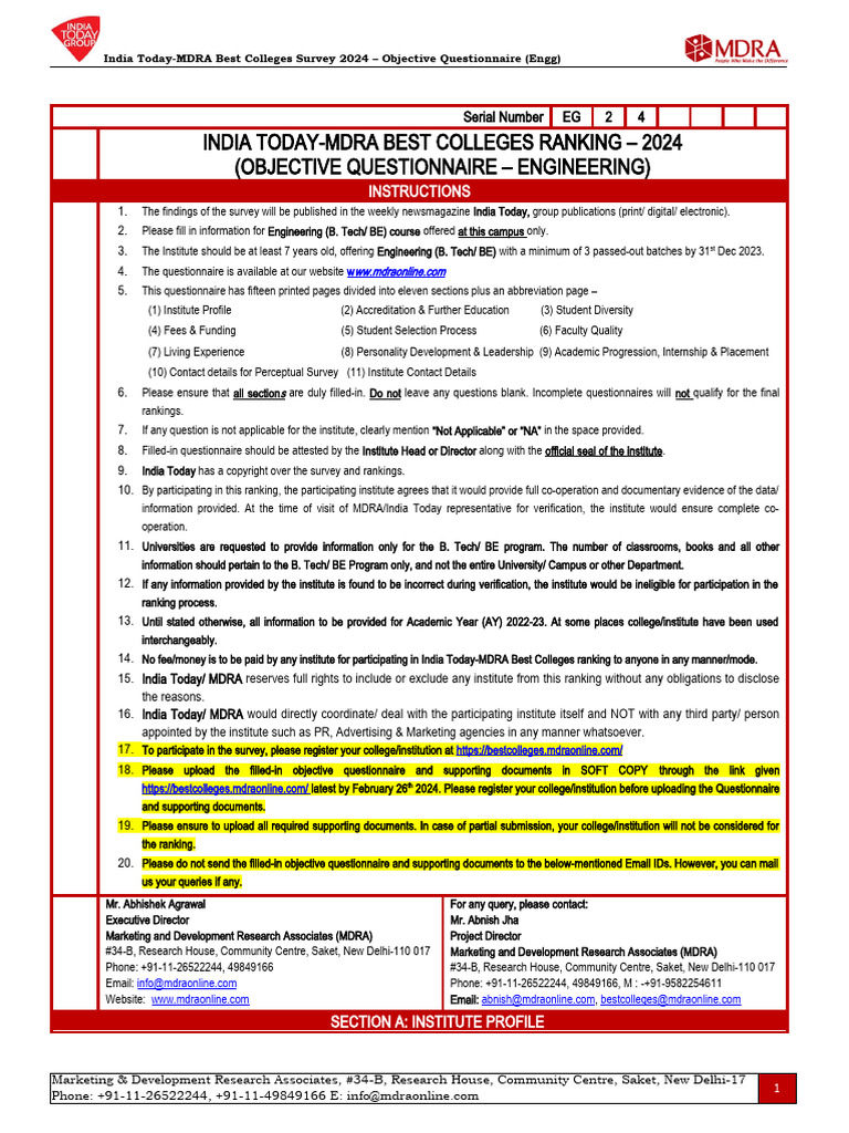 Objective-Qsnr-ITG (India Today) - MDRA - Engg - 2024 | PDF | Business