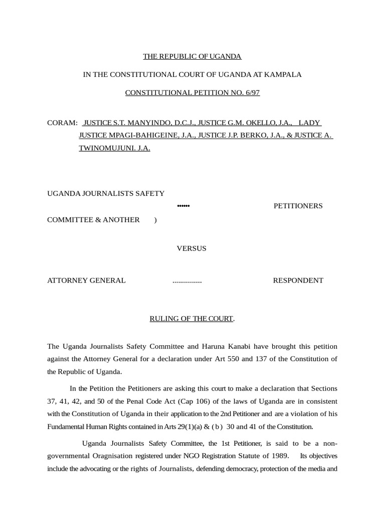 Uganda Journalists Safety Committee and Anor V Attorney General ...