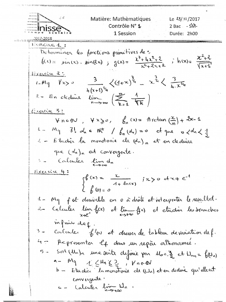Devoir 2 Modele 2 Mathematiques 2 Bac SM Semestre 1 1 | PDF