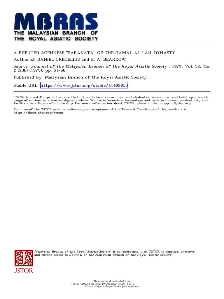 A Reputed Acehnese Sarakata of The Jamal Al-Lail Dynasty | PDF