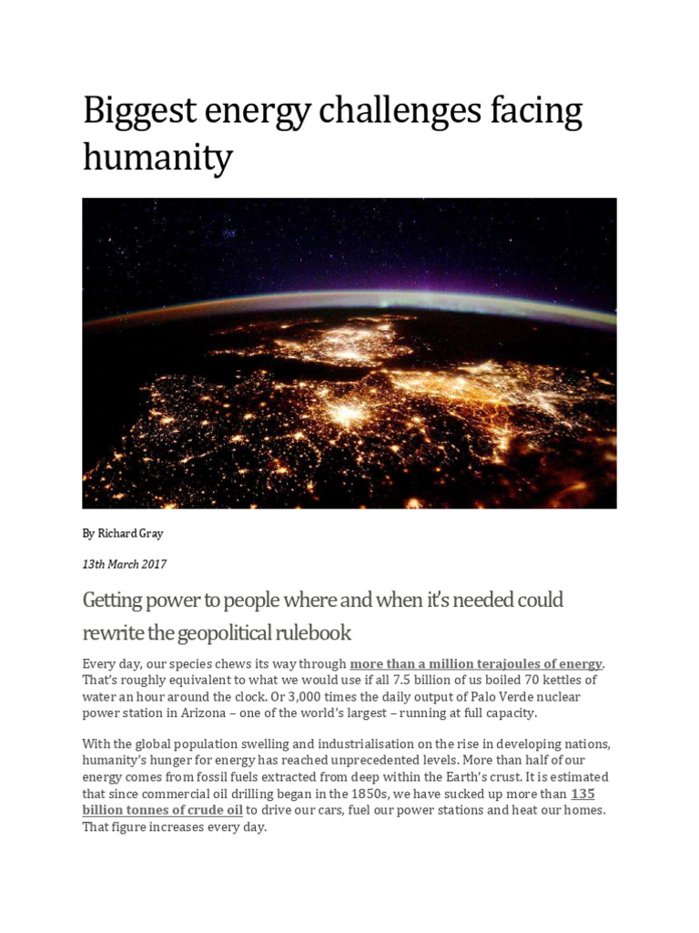 Artifact 5 Biggest Enerfgy Challenges Facing Humanity | PDF | Renewable ...