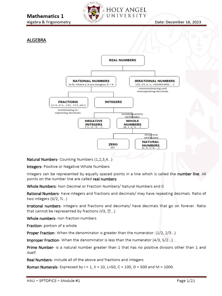Math1 Algeb Trigo | PDF | Numbers | Variable (Mathematics)