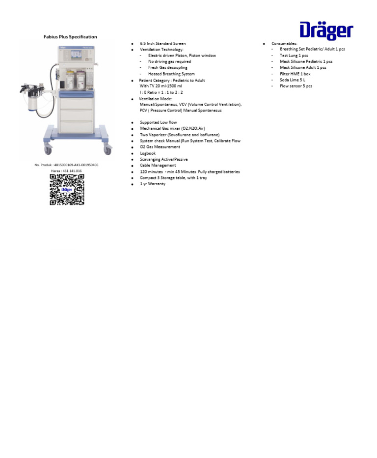 Fabius Plus Ventilator Specs | PDF
