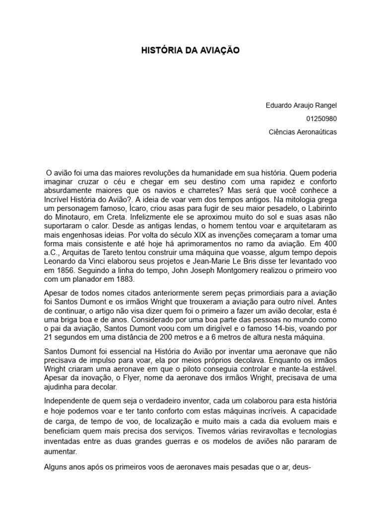 Historia Da Aviação Pdf Aeronave Avião
