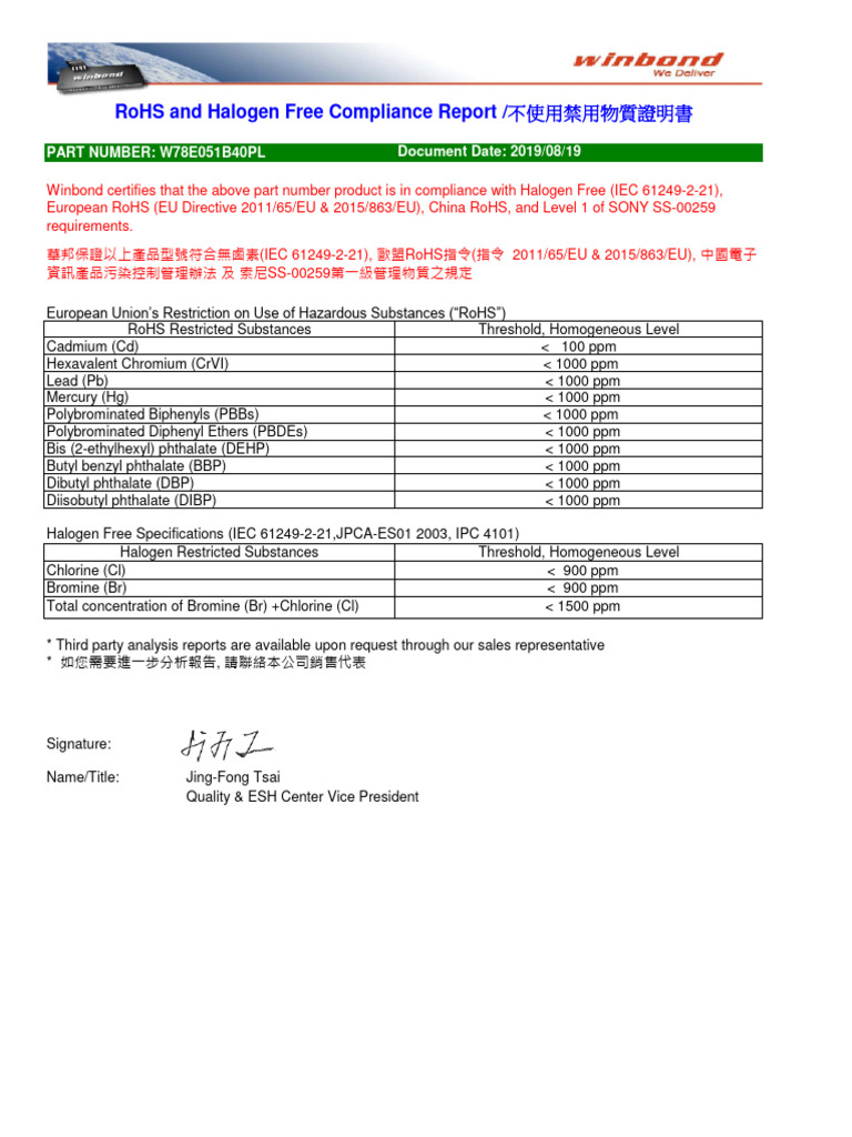 RoHS & Halogen Free Compliance Report | PDF