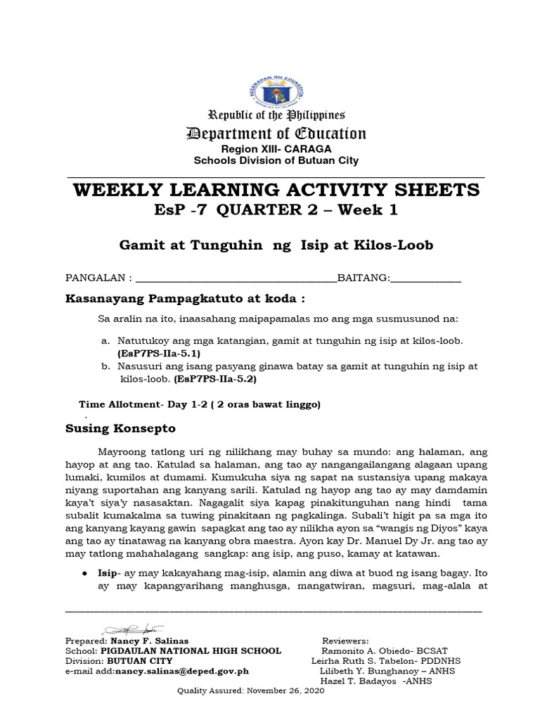 EsP7 WLAS Q2 W1 | PDF