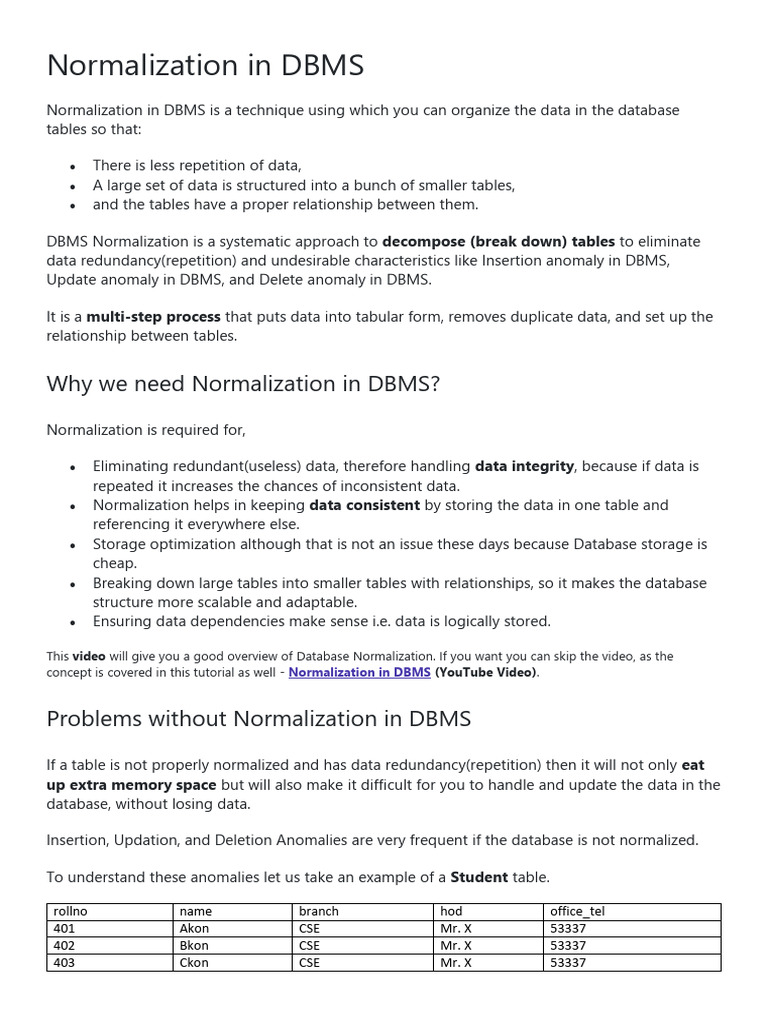 Normalization in DBMS | PDF | Databases | Computer Science