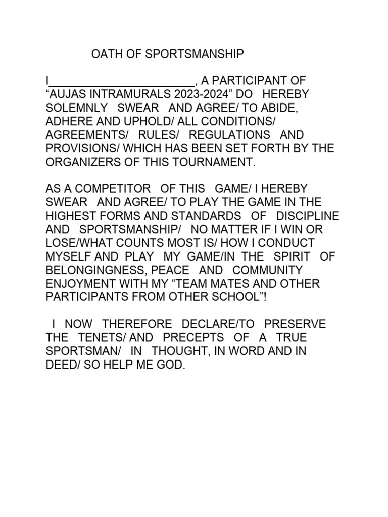 Oath of Sportsmanship Intrams | PDF
