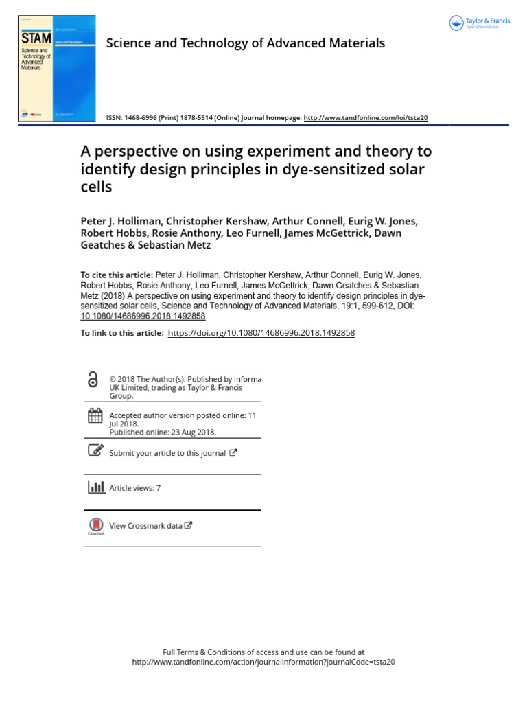A Perspective On Using Experiment and Theory To Identify Design Principles in Dye-Sensitized ...